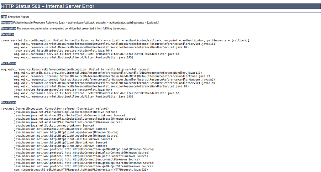 Failed to handle Resource Reference [path = authenticator/callback, endpoint = authenticator ...
